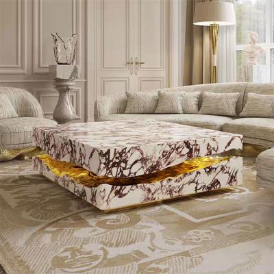 China Light Luxury Marble Coffee Table Creative Square Stainless Steel Design for sale