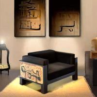 China Creative Solid Wood Carved Velvet Single Sofa Chair for Living Hall Villa Apartment for sale