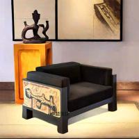 China Creative Solid Wood Carved Velvet Single Sofa Chair for Living Hall Villa Apartment for sale