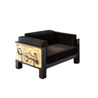 China Creative Solid Wood Carved Velvet Single Sofa Chair for Living Hall Villa Apartment for sale
