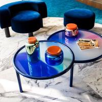 China Personalized Art Tempered Glass Coffee Table Round Pattern Color Gradient for sale