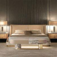 China Italian Leather Bed Footstool Villa Style Modern Stainless Steel Shoe Changing Design for sale