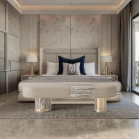 China Italian Leather Bed Footstool Villa Style Modern Stainless Steel Shoe Changing Design for sale