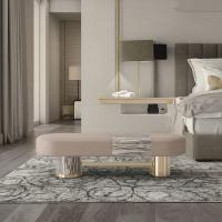 China Italian Leather Bed Footstool Villa Style Modern Stainless Steel Shoe Changing Design for sale