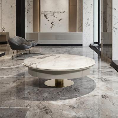 China Marble Birch Wood Coffee Table Rotating Drawer Wabi Sabi Movable Design for sale