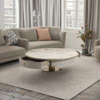 China Marble Birch Wood Coffee Table Rotating Drawer Wabi Sabi Movable Design for sale
