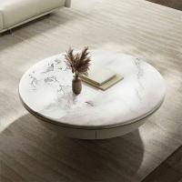 China Marble Birch Wood Coffee Table Rotating Drawer Wabi Sabi Movable Design for sale