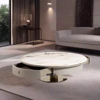 China Marble Birch Wood Coffee Table Rotating Drawer Wabi Sabi Movable Design for sale
