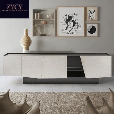 China Toughened Glass Storage Cabinet Solid Wood TV Stand Villa Hall Home Design for sale