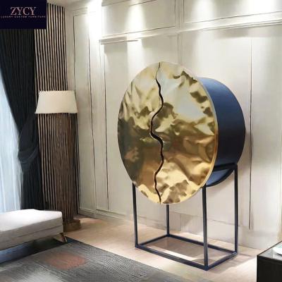 China Moon Corrugated Stainless Steel Solid Wood Wine Cabinet Creative Design for sale
