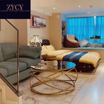 China Gold Stainless Steel Nesting Coffee Table Tempered Glass Top Side Table for sale