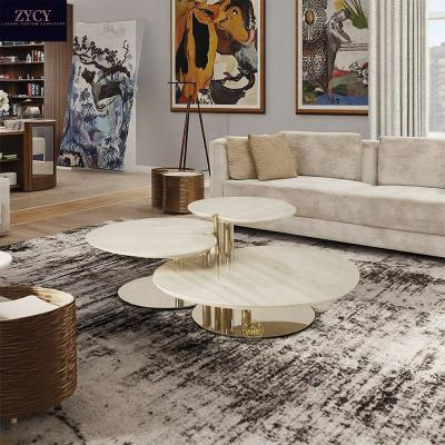 China Villa Modern Coffee Table High Low Combination Stainless Steel Marble Italian Luxury Style for sale