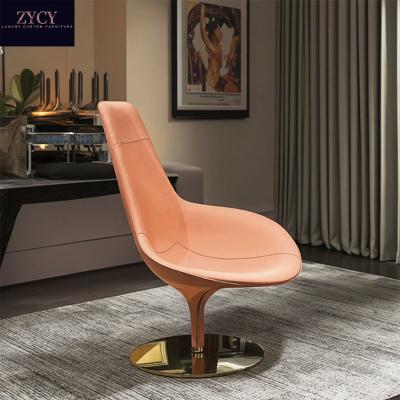 China Tulip Shape Swivel Accent Chair Upholstered Metal Base for Living Room Hotel Lobby for sale