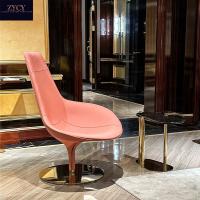 China Tulip Shape Swivel Accent Chair Upholstered Metal Base for Living Room Hotel Lobby for sale