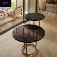 China Italian Designer Modern Round Coffee Table Brass Acrylic Metal Material for sale