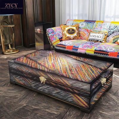 China Modern Villa Metal Coffee Table Rectangular Solid Wood Painted Finish Design for sale