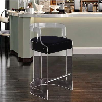 China Transparent Acrylic Velvet Bar Stool Modern Commercial Cafe Hotel Nordic Dining for sale