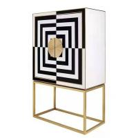 China Tall Custom Wood Sideboard Stainless Steel Wall Art Deco Wine Cabinet Design for sale