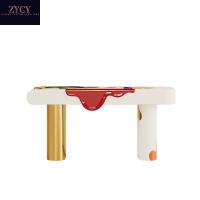 China Contemporary Abstract Side Table Hand Painted Solid Wood Gold Stainless Steel Leg Customized for sale