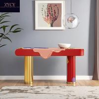China Contemporary Abstract Side Table Hand Painted Solid Wood Gold Stainless Steel Leg Customized for sale