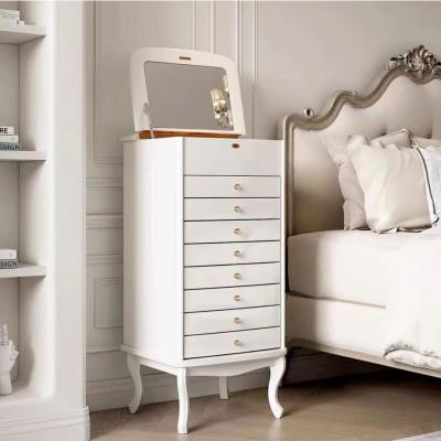 China Solid Wood Mirror Storage Lockable Jewelry Cabinet Italian High End Style for sale