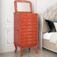 China Solid Wood Mirror Storage Lockable Jewelry Cabinet Italian High End Style for sale