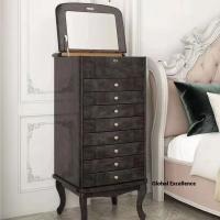 China Solid Wood Mirror Storage Lockable Jewelry Cabinet Italian High End Style for sale