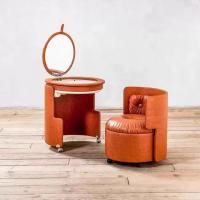 China Solid Wood Stainless Steel Vanity Set Italian Modern Dressing Table Leather Seat Flip Mirror for sale