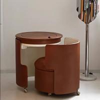 China Solid Wood Stainless Steel Vanity Set Italian Modern Dressing Table Leather Seat Flip Mirror for sale