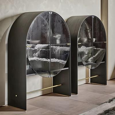 China Modern Luxury Living Room Furniture Minimalist Curved Glass Door Wine Display Cabinet for sale