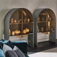 China Modern Luxury Living Room Furniture Minimalist Curved Glass Door Wine Display Cabinet for sale