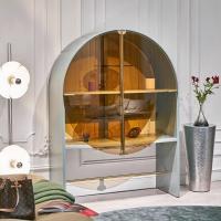 China Modern Luxury Living Room Furniture Minimalist Curved Glass Door Wine Display Cabinet for sale