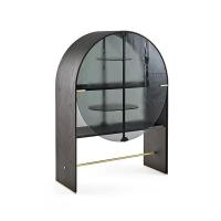 China Modern Luxury Living Room Furniture Minimalist Curved Glass Door Wine Display Cabinet for sale