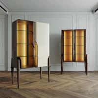 China Living Room Luxury Wooden Wine Display Cabinet With Glass Doors Leather Storage Unit Wall Mounted for sale