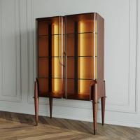 China Living Room Luxury Wooden Wine Display Cabinet With Glass Doors Leather Storage Unit Wall Mounted for sale
