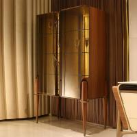 China Living Room Luxury Wooden Wine Display Cabinet With Glass Doors Leather Storage Unit Wall Mounted for sale