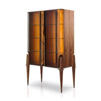 China Living Room Luxury Wooden Wine Display Cabinet With Glass Doors Leather Storage Unit Wall Mounted for sale