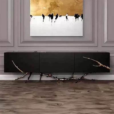 China Italian Light Luxury Sideboard TV Cabinet Solid Wood Metal Legs Baking Finish for sale