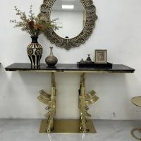 China Durable Gun Shape Metal Corners Marble Wall Mounted Entry Table Luxury Modern Villa Customized for sale