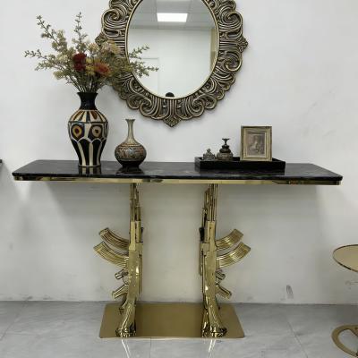 China Durable Gun Shape Metal Corners Marble Wall Mounted Entry Table Luxury Modern Villa Customized for sale