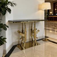 China Durable Gun Shape Metal Corners Marble Wall Mounted Entry Table Luxury Modern Villa Customized for sale