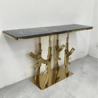 China Durable Gun Shape Metal Corners Marble Wall Mounted Entry Table Luxury Modern Villa Customized for sale