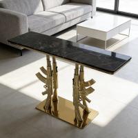 China Durable Gun Shape Metal Corners Marble Wall Mounted Entry Table Luxury Modern Villa Customized for sale