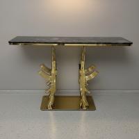 China Durable Gun Shape Metal Corners Marble Wall Mounted Entry Table Luxury Modern Villa Customized for sale