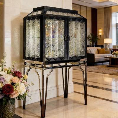 China Tempered Glass Wine Cabinet Creative Stainless Steel Sideboard High Legged Storage for sale