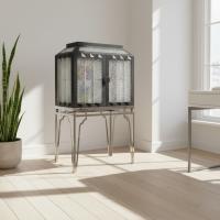 China Tempered Glass Wine Cabinet Creative Stainless Steel Sideboard High Legged Storage for sale