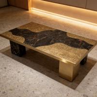 China Home Italian Luxury Living Room Furniture Natural Marble Square Stainless Steel Movable Coffee Table for sale