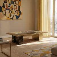 China Home Italian Luxury Living Room Furniture Natural Marble Square Stainless Steel Movable Coffee Table for sale