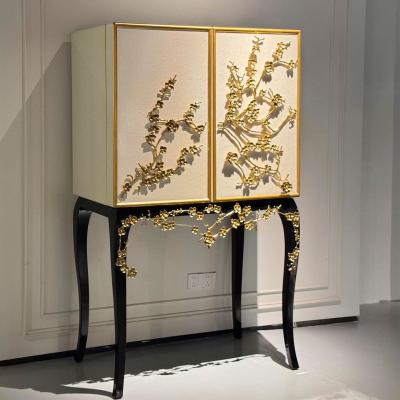 China Three Dimensional Copper Wine Cabinet Wooden Artistic Dining Side Cabinet for sale