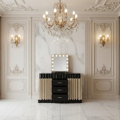 China Freestanding Adjustable Dressing Table Stainless Steel Jewelry Cabinet LED Mirror for sale